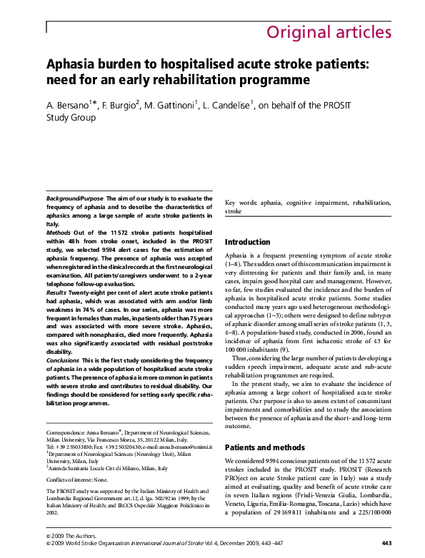 (PDF) Aphasia Burden to Hospitalised Acute Stroke Patients: Need for an ...