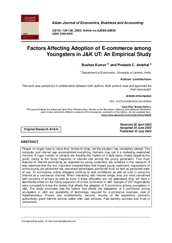 (PDF) Factors Affecting Adoption of E-commerce among Youngsters in J&K ...