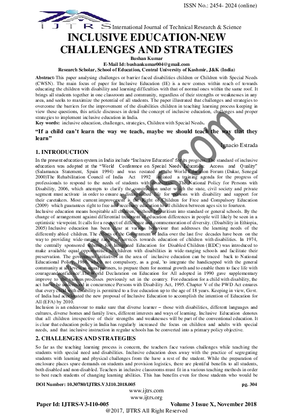 (PDF) Inclusive Education-New Challenges and Strategies