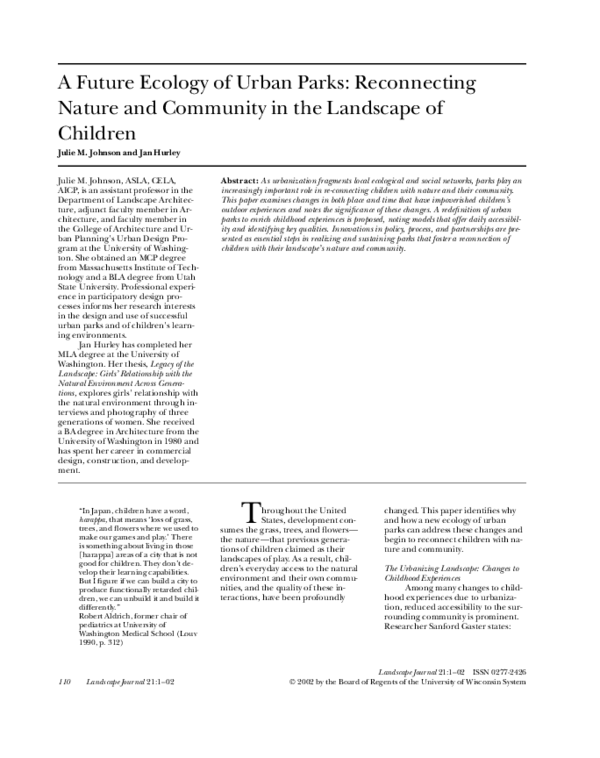 (PDF) A Future Ecology of Urban Parks: Reconnecting Nature and ...