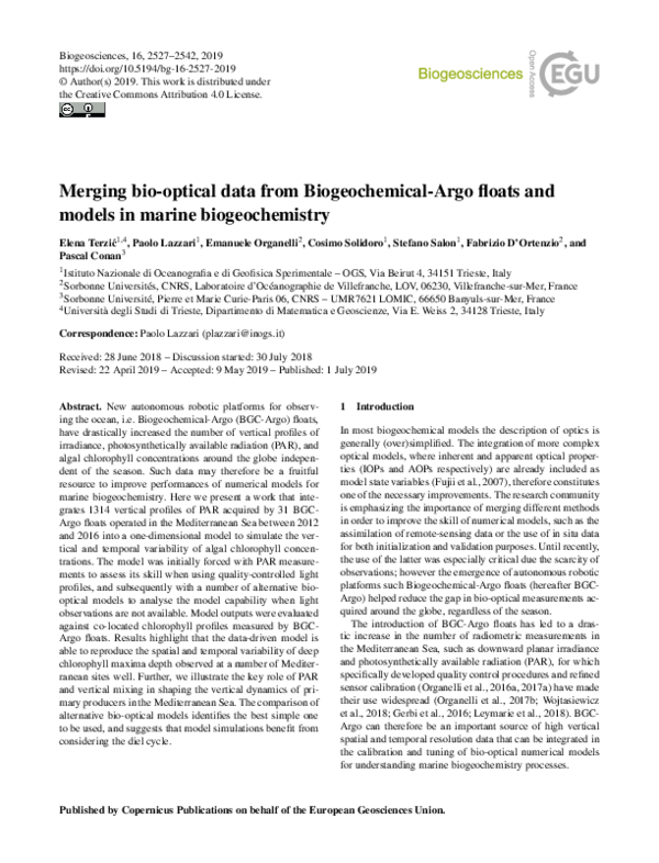 (PDF) Merging bio-optical data from Biogeochemical-Argo floats and ...