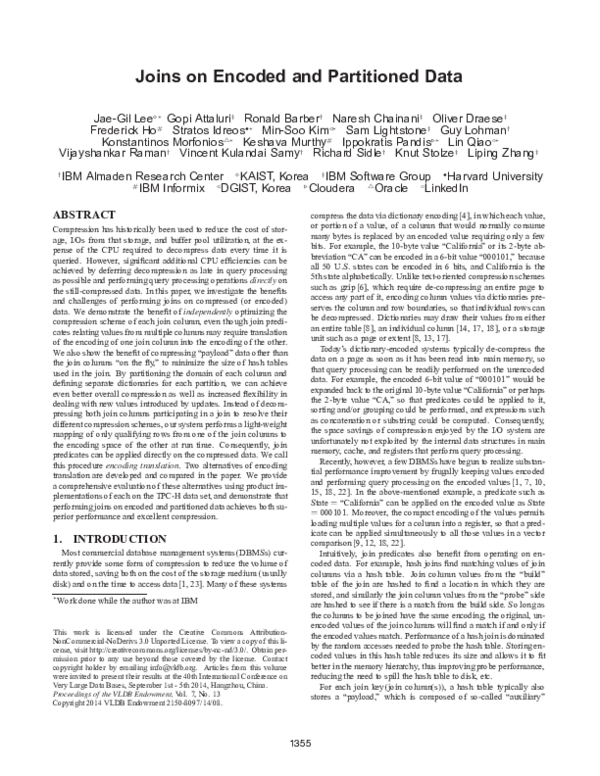 (PDF) Joins on encoded and partitioned data