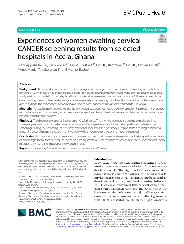 (PDF) Women's Experiences Awaiting Cervical Cancer Results