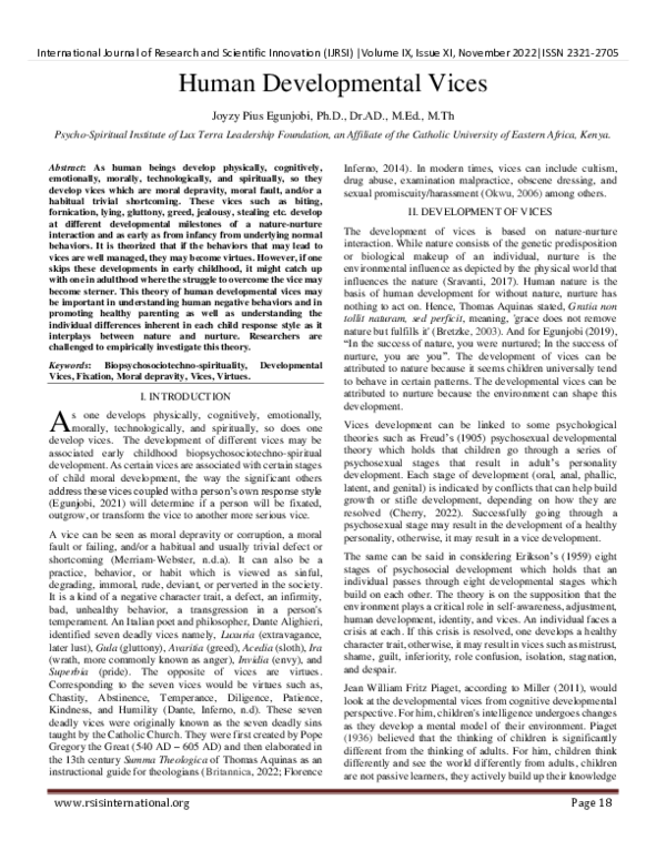 (PDF) Human Developmental Vices