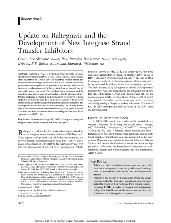 (PDF) Update on Raltegravir and the Development of New Integrase Strand ...