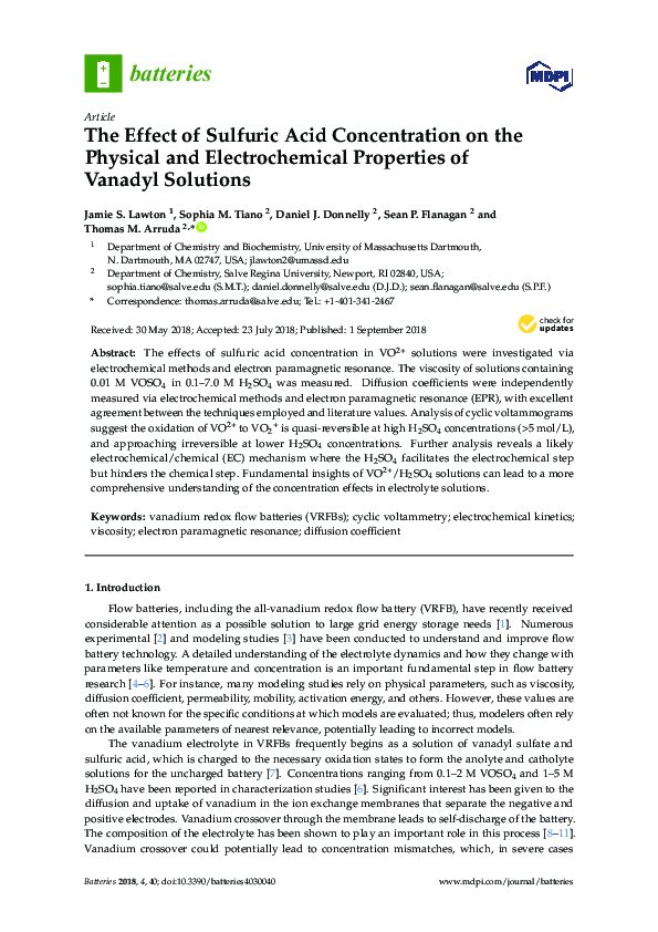 (PDF) The Effect of Sulfuric Acid Concentration on the Physical and Electrochemical Properties ...