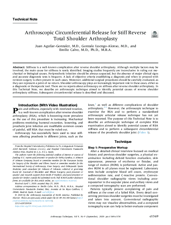 (PDF) Arthroscopic Circumferential Release for Stiff Reverse Total ...