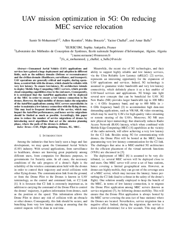 (PDF) UAV mission optimization in 5G: On reducing MEC service relocation