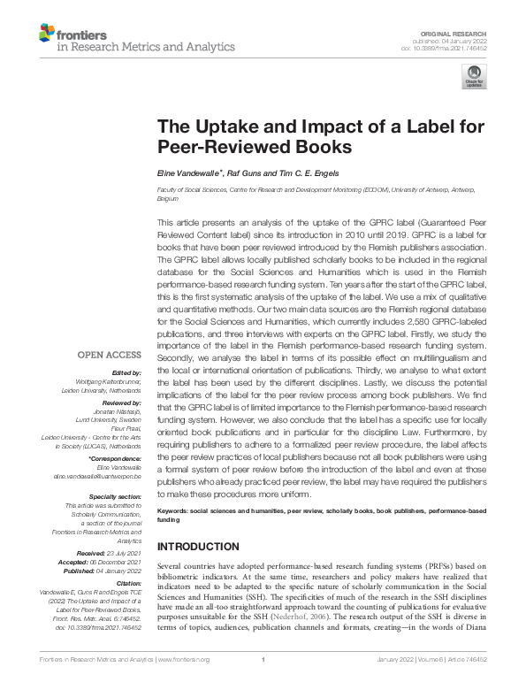 (PDF) The Uptake and Impact of a Label for Peer-Reviewed Books