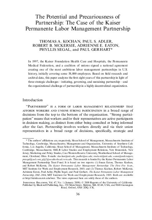 (PDF) The Potential and Precariousness of Partnership: The Case of the ...