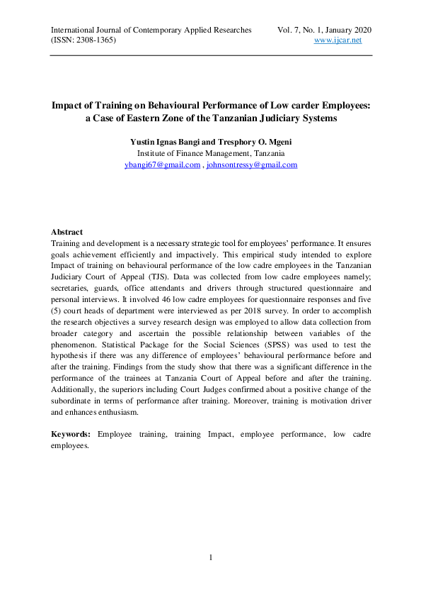 (PDF) Impact of Training on Behavioural Performance of Low carder ...