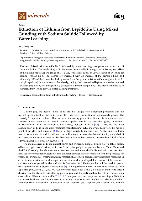 (PDF) Extraction of Lithium from Lepidolite Using Mixed Grinding with ...
