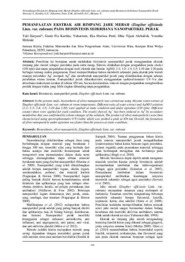 (PDF) PEMANFAATAN EKSTRAK AIR RIMPANG JAHE MERAH (Zingiber officinale ...