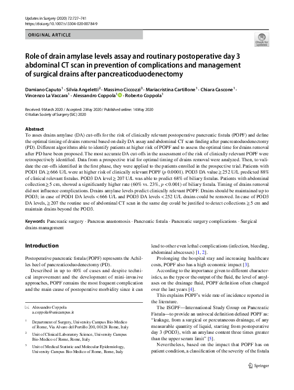 (PDF) Role of drain amylase levels assay and routinary postoperative ...