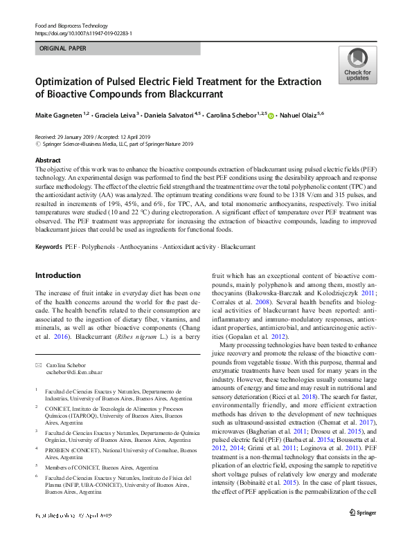 (PDF) Optimization of Pulsed Electric Field Treatment for the ...