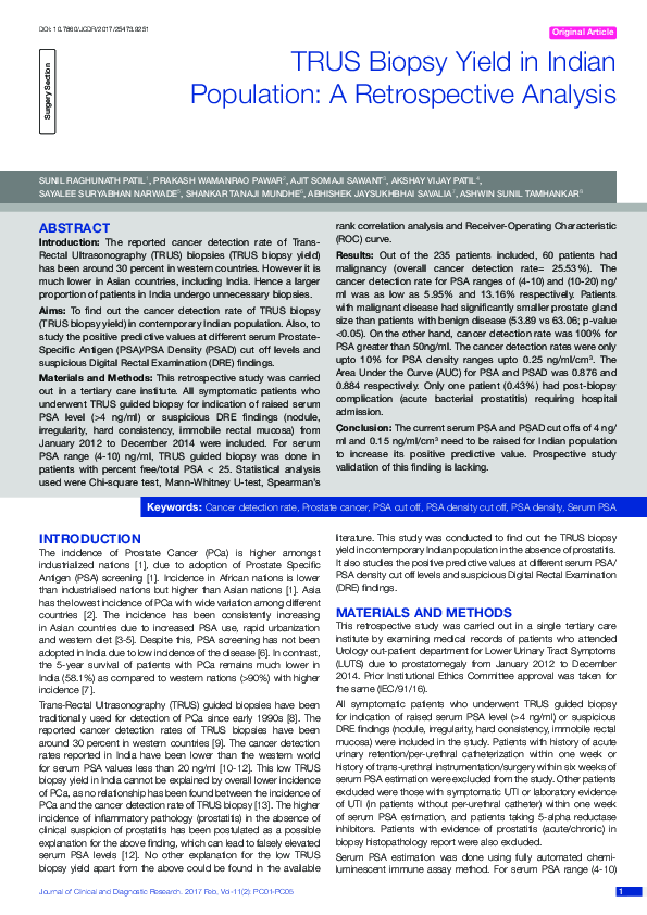 (PDF) TRUS Biopsy Yield in Indian Population: A Retrospective Analysis