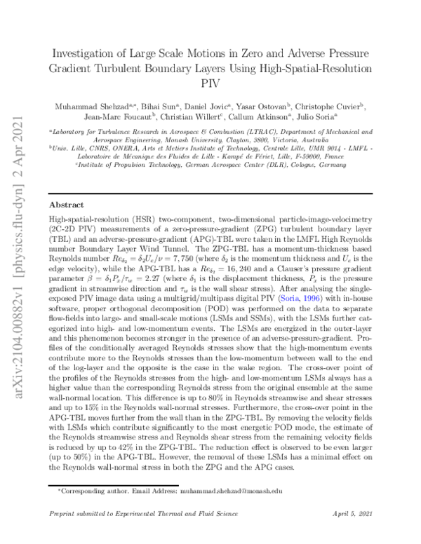 (PDF) Investigation of large scale motions in zero and adverse pressure gradient turbulent ...