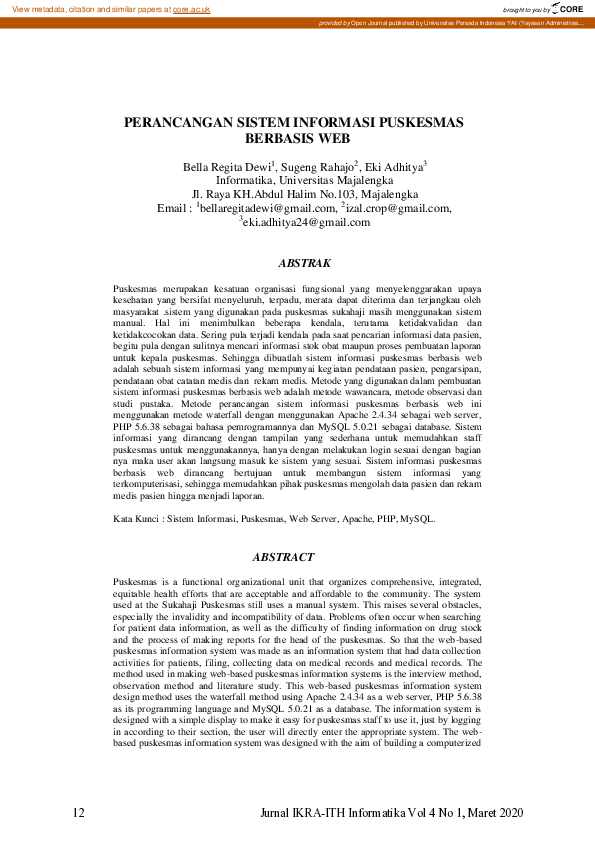 (PDF) Perancangan Sistem Informasi Puskesmas Berbasis Web
