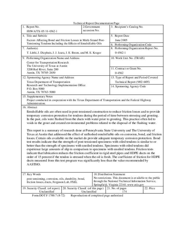 (PDF) Factors Affecting Bond and Friction Losses in Multi-Strand Post ...