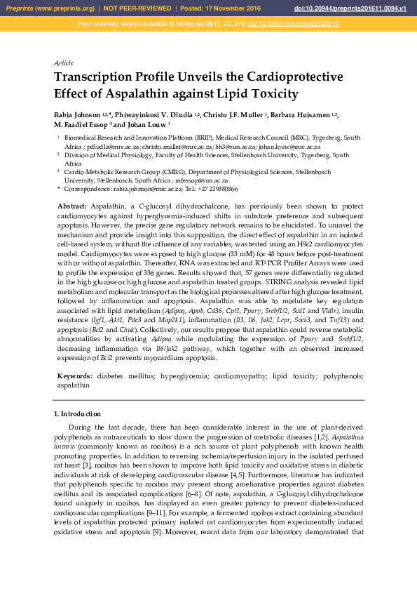 (PDF) Transcription Profile Unveils the Cardioprotective Effect of ...