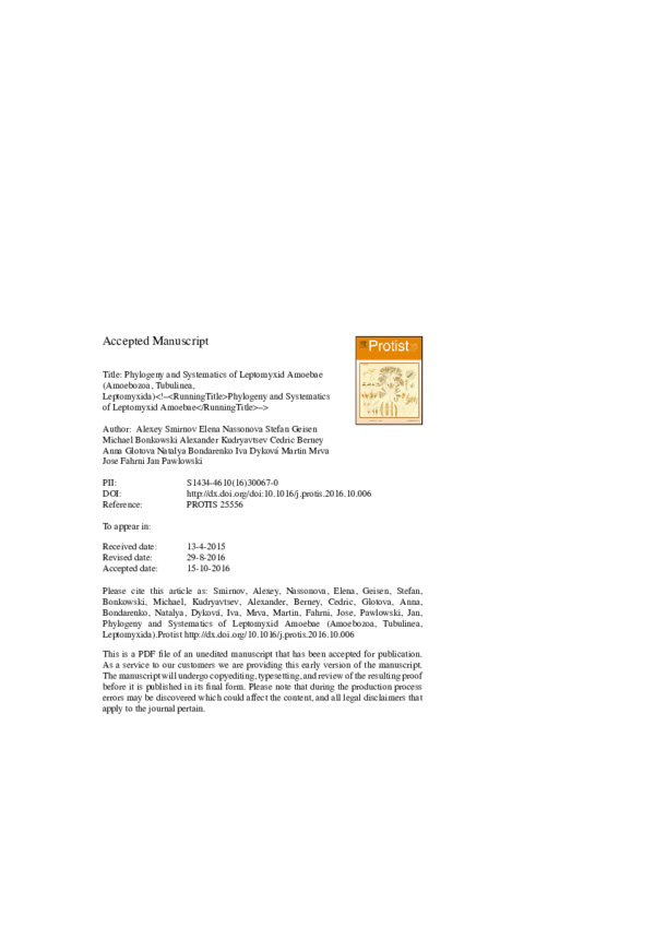 (PDF) Phylogeny and Systematics of Leptomyxid Amoebae (Amoebozoa ...