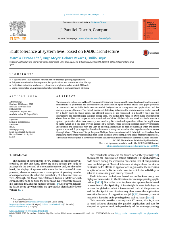 (PDF) Fault tolerance at system level based on RADIC architecture