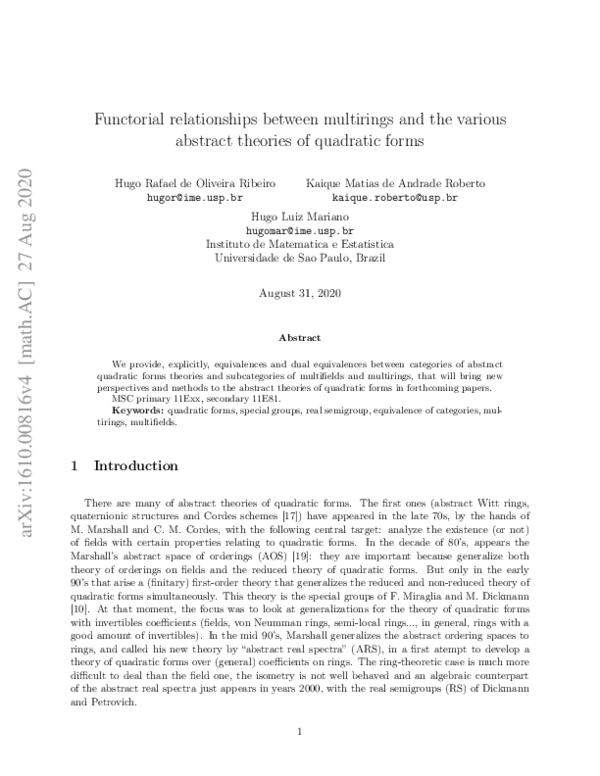 (PDF) Functorial relationship between multirings and the various abstract theories of quadratic ...