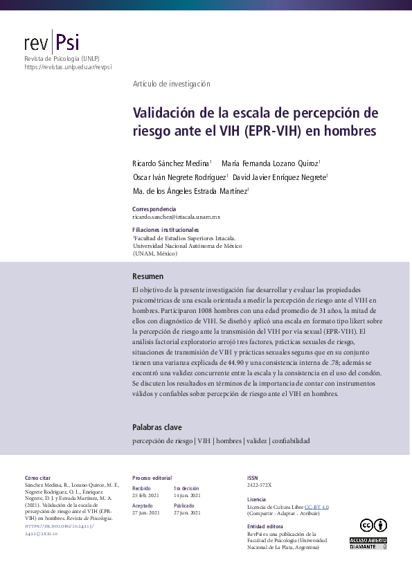 (PDF) Validation of the HIV risk perception scale (RPS-HIV) in men