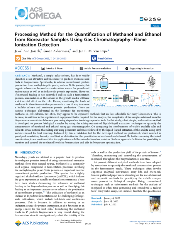 (PDF) Processing Method for the Quantification of Methanol and Ethanol ...