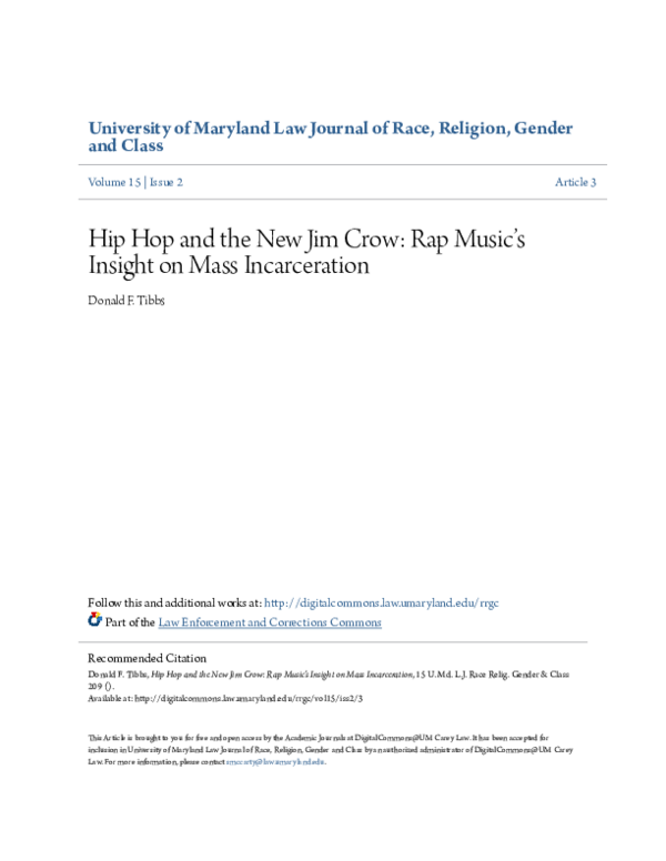 (PDF) Hip Hop and the New Jim Crow: Rap Music’s Insight on Mass ...