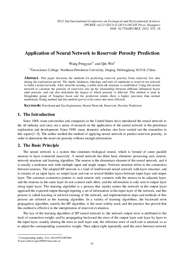(PDF) Oil Reservoir Porosity Prediction Using a Neural Network Ensemble Approach