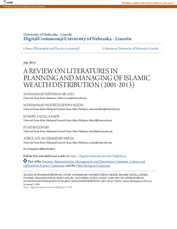 (PDF) A Review on Literatures in Planning and Managing of Islamic ...