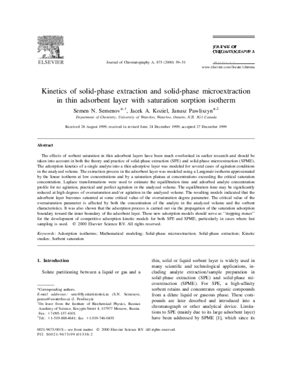 Pdf Kinetics Of Solid Phase Extraction And Solid Phase
