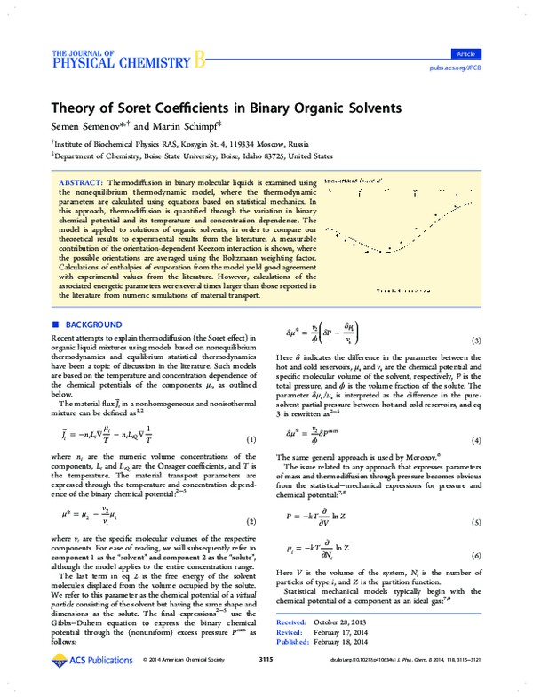 (PDF) Theory of Soret Coefficients in Binary Organic Solvents