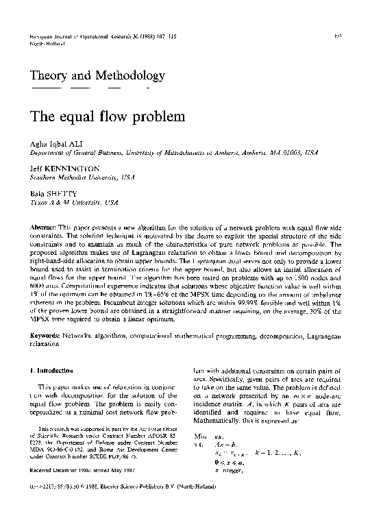 (PDF) The equal flow problem