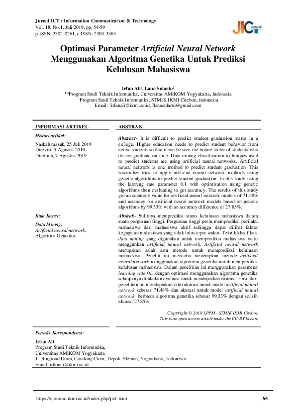 (PDF) Optimasi Parameter Artificial Neural Network Menggunakan Algoritma Genetika Untuk Prediksi ...