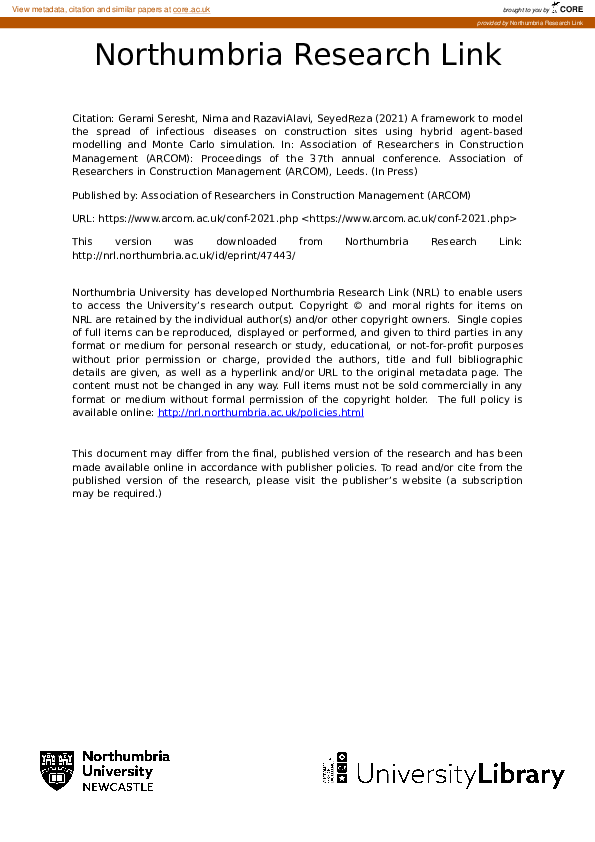 Pdf A Framework To Model The Spread Of Infectious Diseases On Construction Sites Using Hybrid