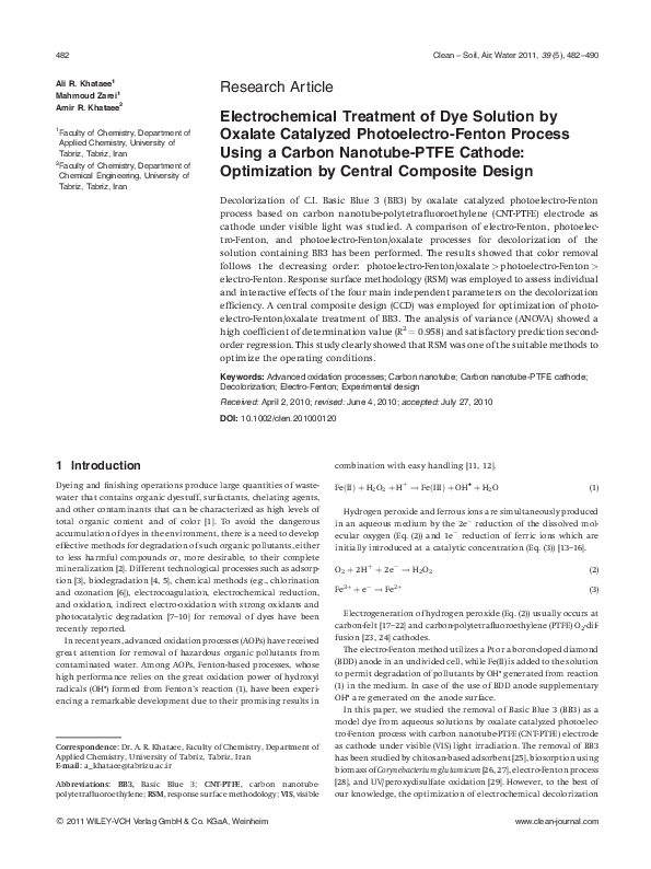(PDF) Electrochemical Treatment of Dye Solution by Oxalate Catalyzed Photoelectro-Fenton Process ...