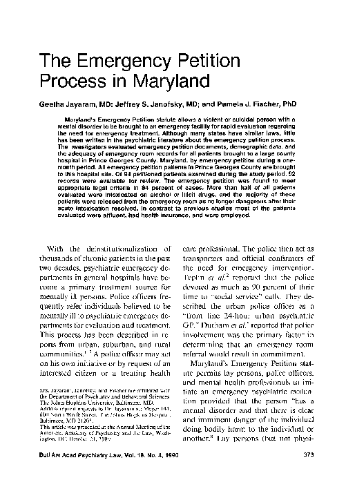 (PDF) The emergency petition process in Maryland