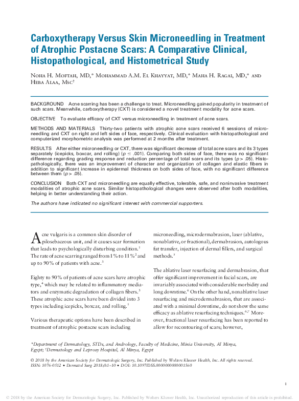 (PDF) Carboxytherapy Versus Skin Microneedling in Treatment of Atrophic ...