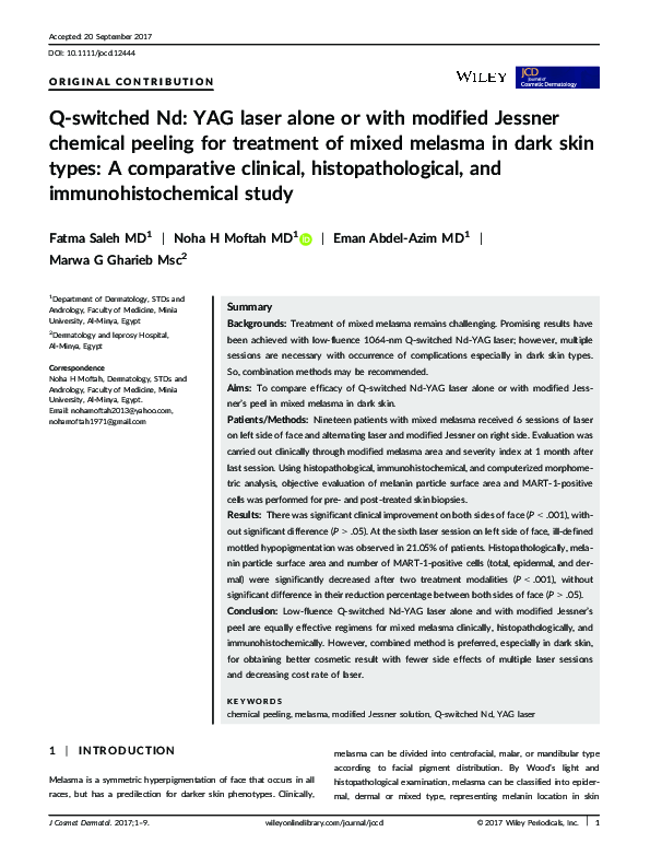 (PDF) Q-switched Nd: YAG laser alone or with modified Jessner chemical ...