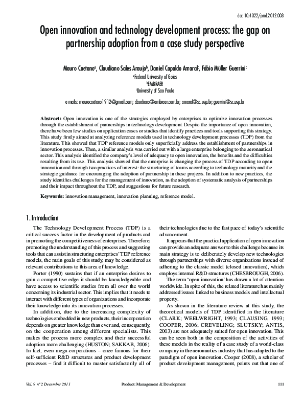 (PDF) Open innovation and technology development process: the gap on ...