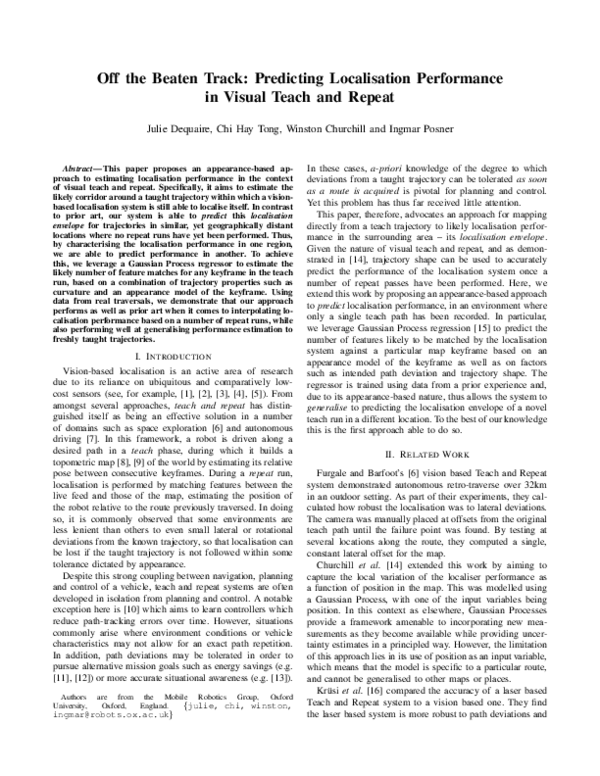 (PDF) Predicting Localisation in Visual Teach and Repeat