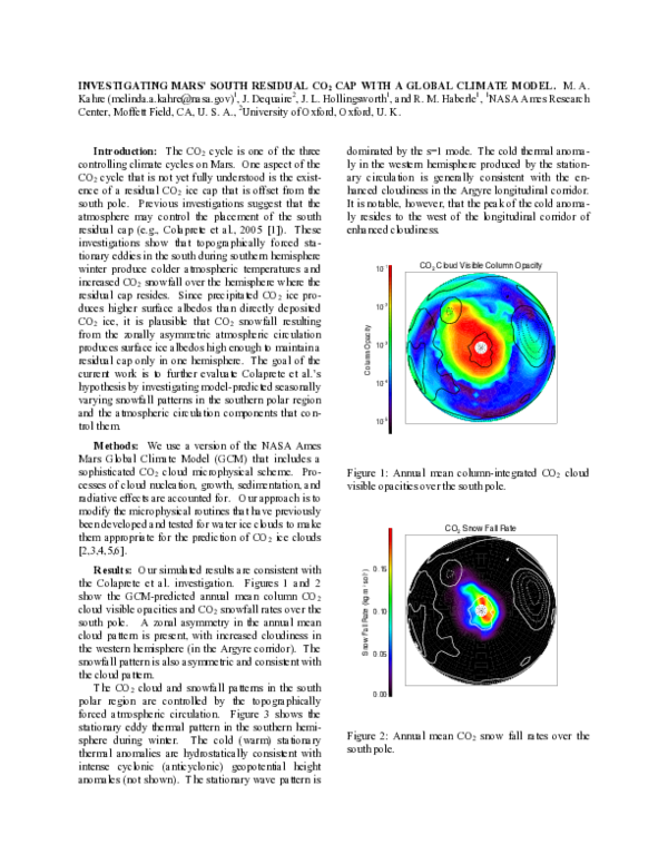 (PDF) Investigating Mars South Residual CO2 Cap with a Global Climate Model