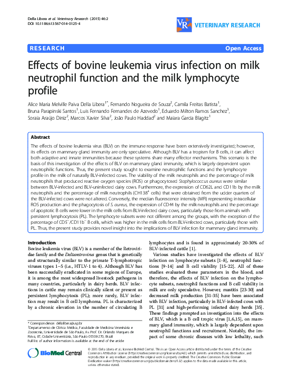 (PDF) Effects of bovine leukemia virus infection on milk neutrophil ...