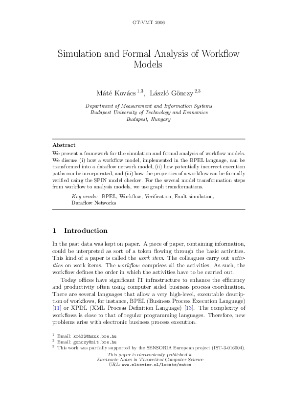 (PDF) Simulation and Formal Analysis of Workflow Models