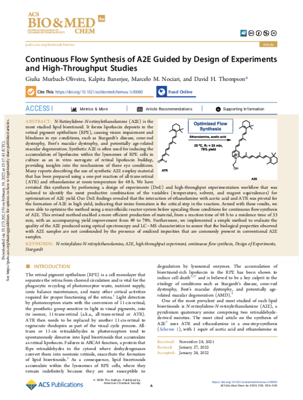 (PDF) Continuous Flow Synthesis of A2E Guided by Design of Experiments and High-Throughput Studies