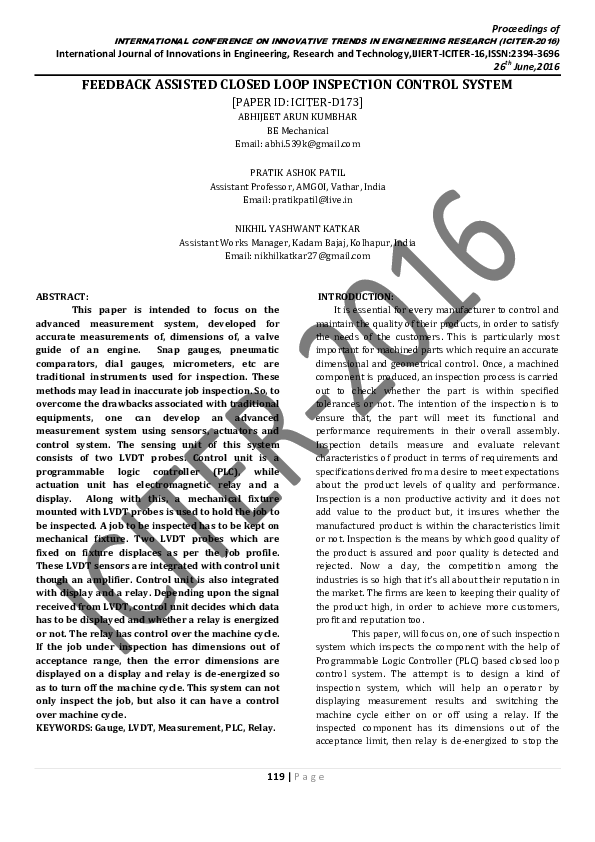 (PDF) Feedback Assisted Closed Loop Inspection Control System