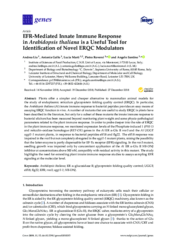 (PDF) EFR-Mediated Innate Immune Response in Arabidopsis thaliana is a Useful Tool for ...