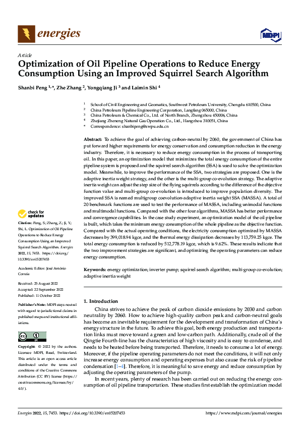 (PDF) Optimization of Oil Pipeline Operations to Reduce Energy Consumption Using an Improved ...